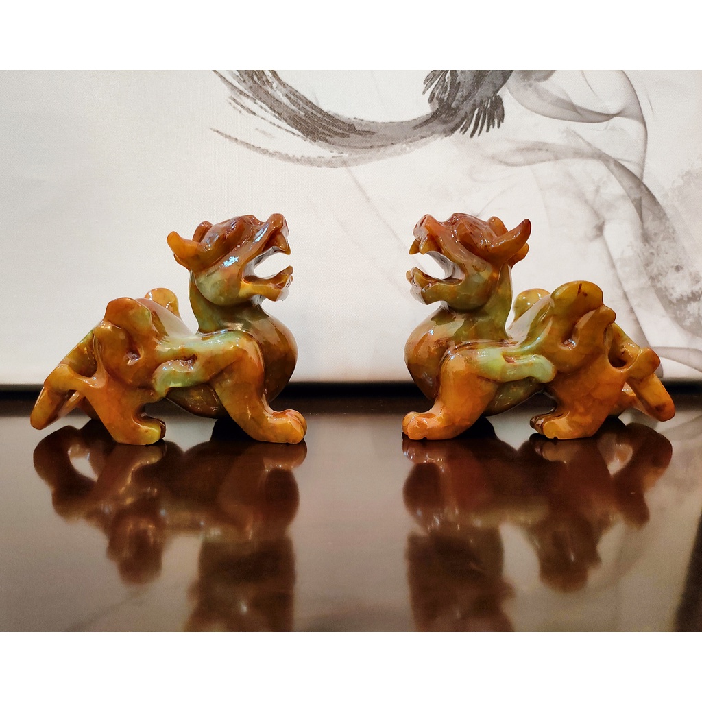 Natural Straw Pi Xiu (1 Pair)/Natural Jade Pixiu (One Pair) | Shopee ...