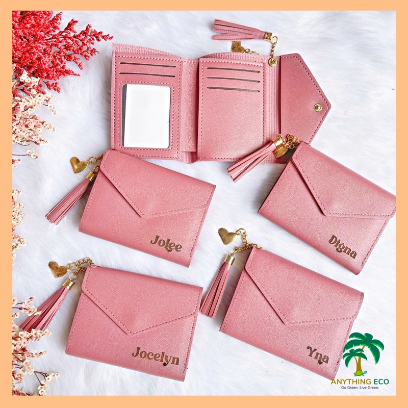 PERSSONALIZED Mini Korean Leather Pastel Wallet with Card Slot & Tassel ...