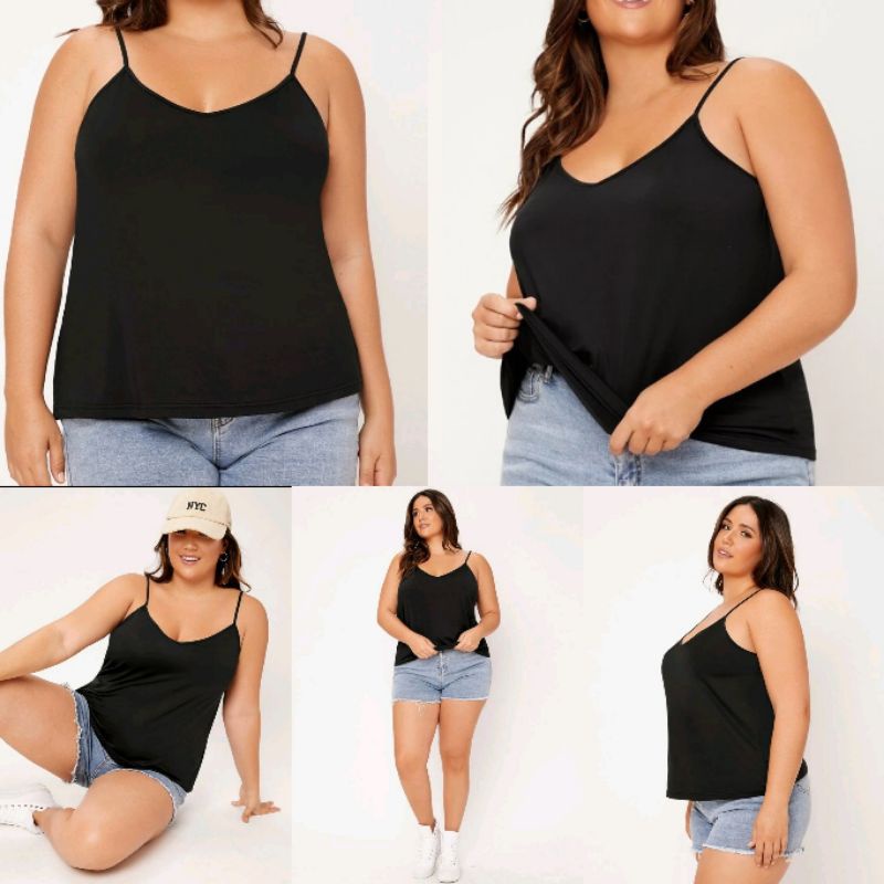 Plus Size Spaghetti Strap Plain Cami Blouse String Sleeveless Sando ...