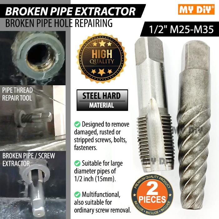 MYDIYHOMEDEPOT - 2pcs Broken Pipe Extractor Thread Repair Tool 1/2" M25 ...
