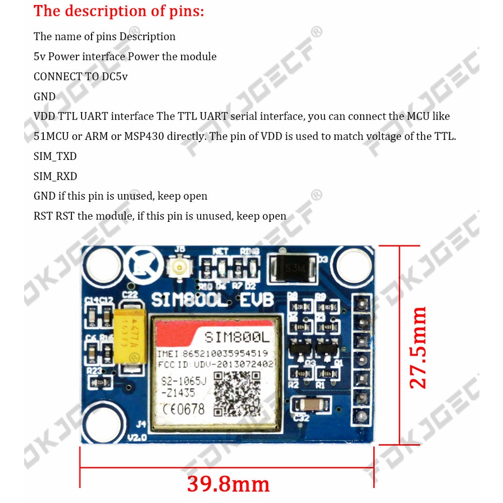 SIM800L V2.0 5V Wireless GSM GPRS MODULE Quad-Band W/ Antenna Cable Cap ...