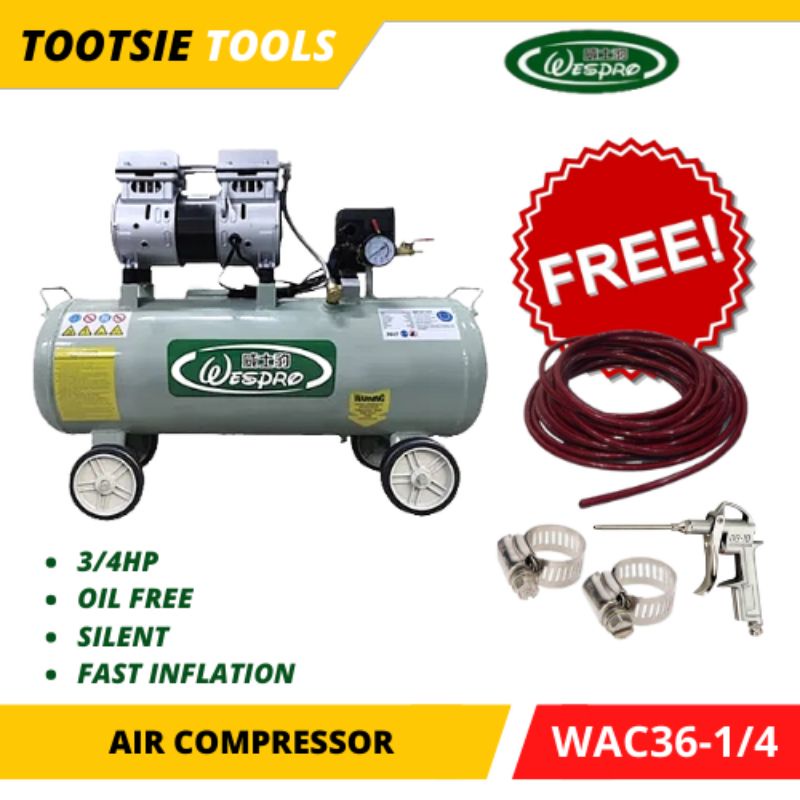 WESPRO Air Compressor 3/4HP W/ FREE (Air Duster, Air Hose & Hose Clamp ...