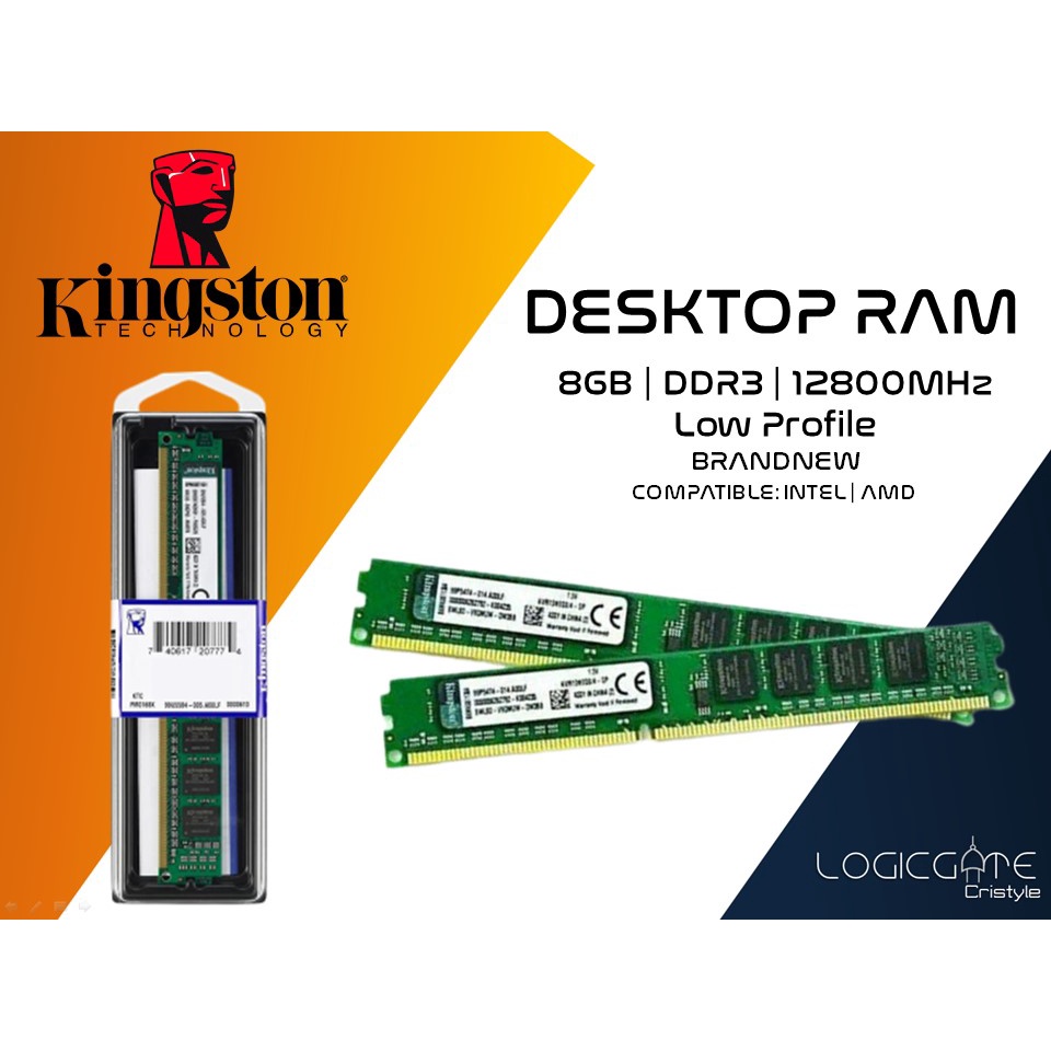 KINGSTON MEMORY 4GB/8GB DDR3 12800MHz Low Profile Desktop Ram | Shopee Philippines