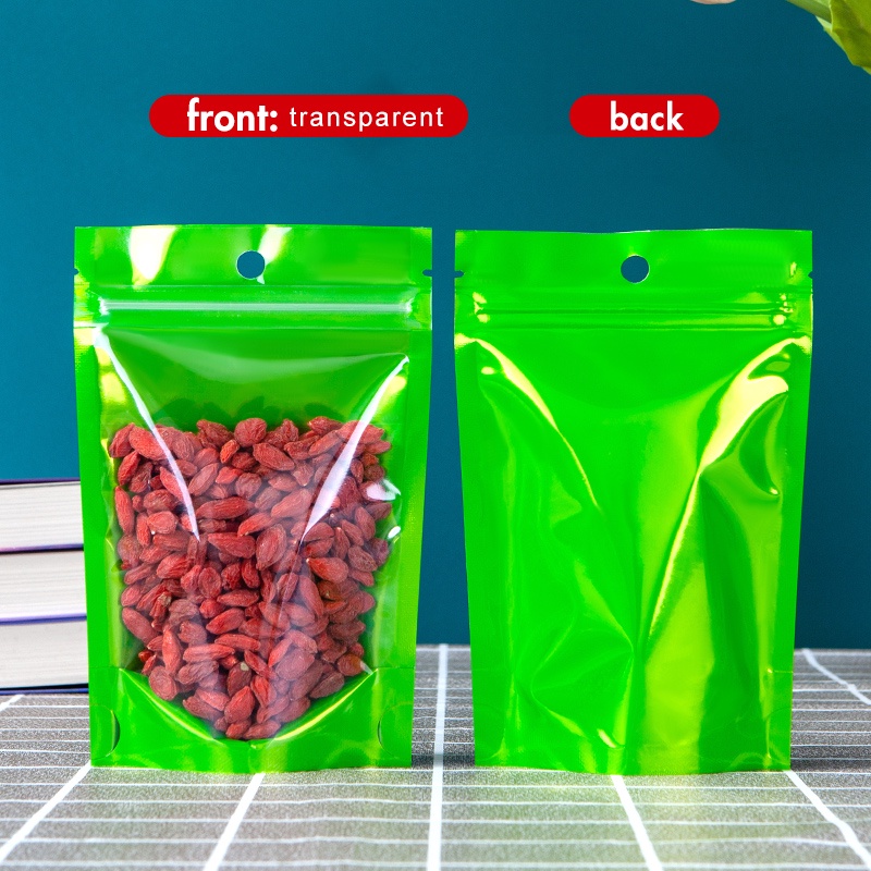 100pcs Half Colorful Aluminum Half Clear Stand Up Pouch Packaging Resealable Full Window ...