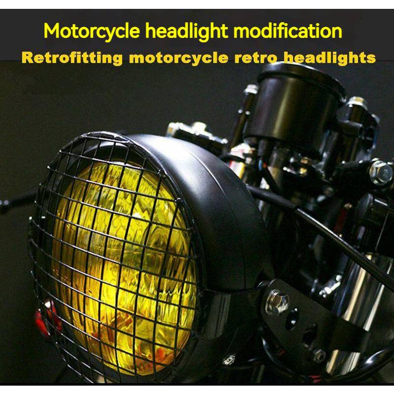 motorcycle modified retro headlight retro headlight steel casing black ...