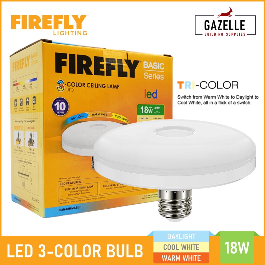Firefly Tri Color LED UFO Ceiling Bulb 18W Watts - 3 Colors Daylight ...