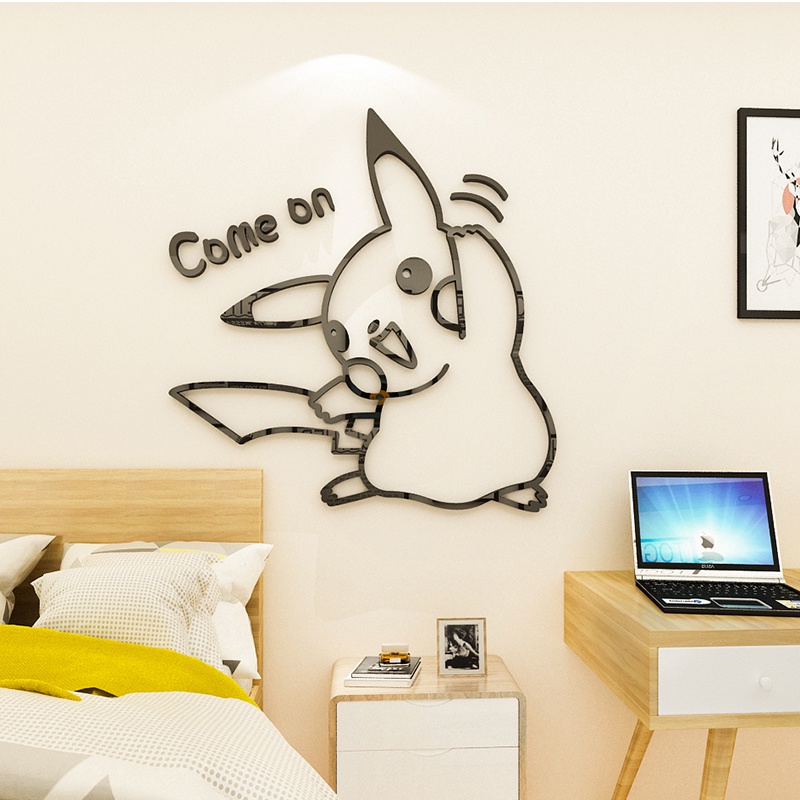 Cartoon Anime Pikachu Wall Stickers Door 3D Acrylic Three-Dimensional ...