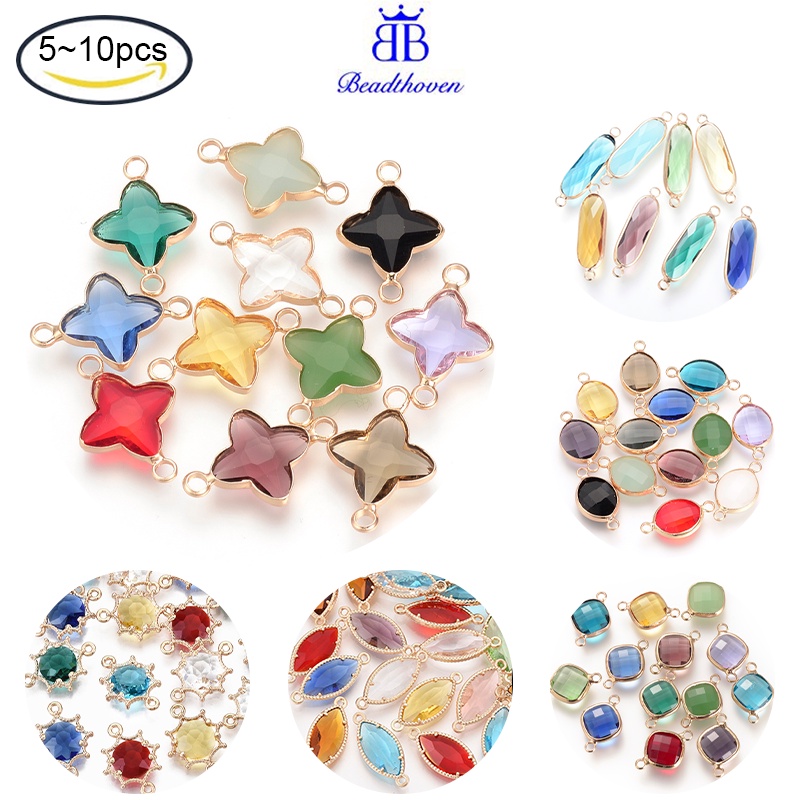 10pcs Glass Links connectors with Brass Findings Faceted Cross Raw ...