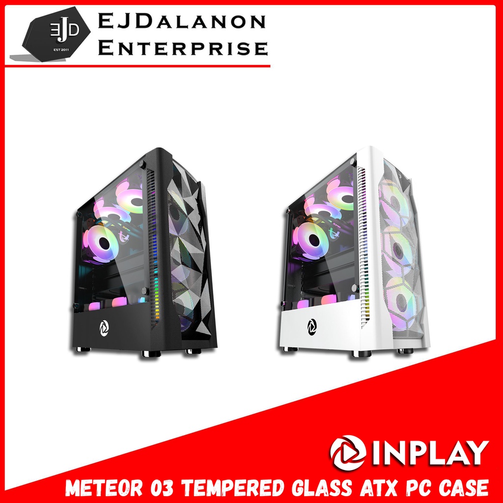 Inplay Meteor 03 | Black | White | Tempered Glass Mesh Front ATX PC ...