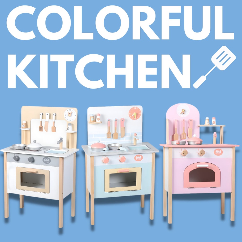 BYJ Wooden Colorful Kitchen Set Cooking Simulation Pretend Play for ...