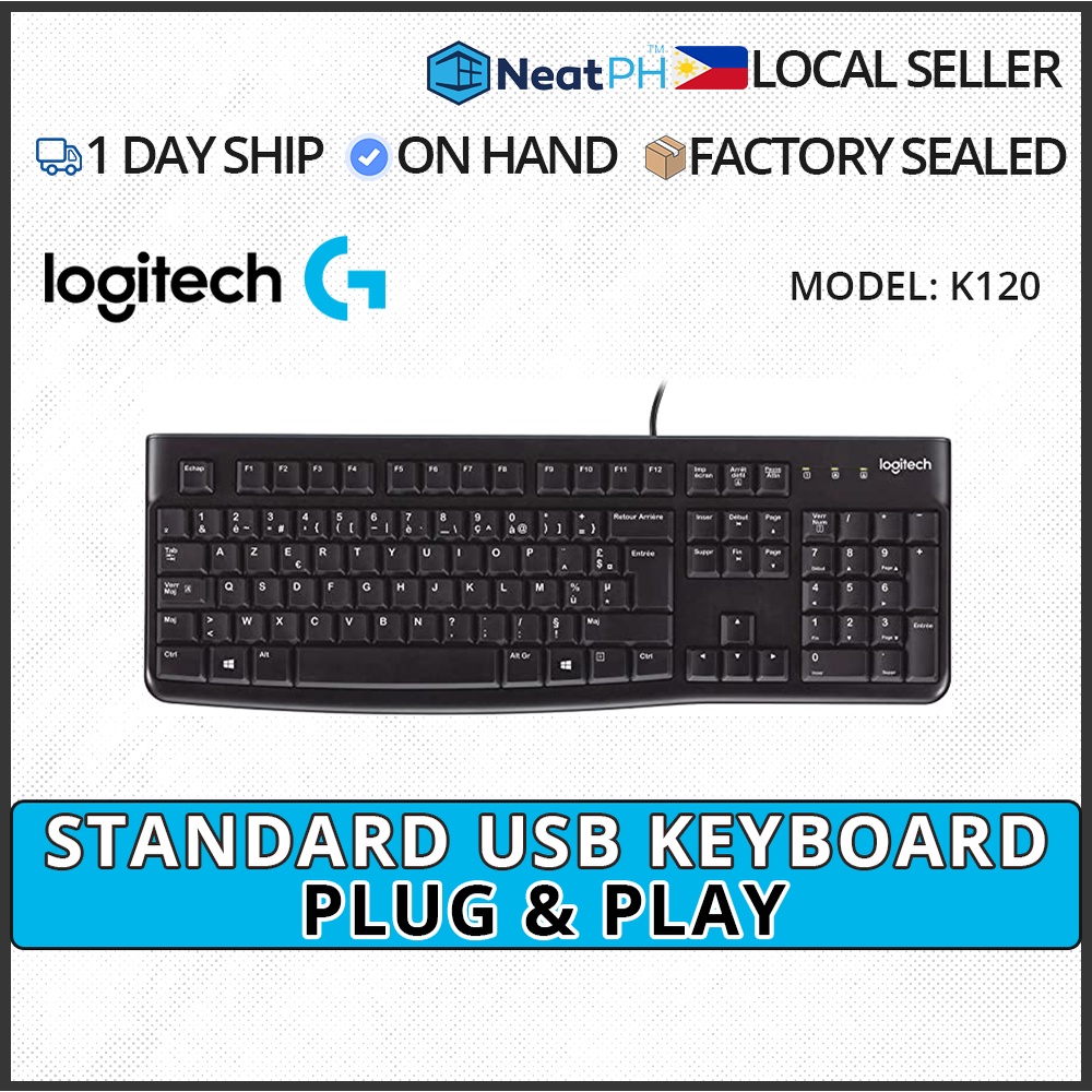 Logitech K120 Plug and Play USB Standard Wired Keyboard Spill Resistant ...
