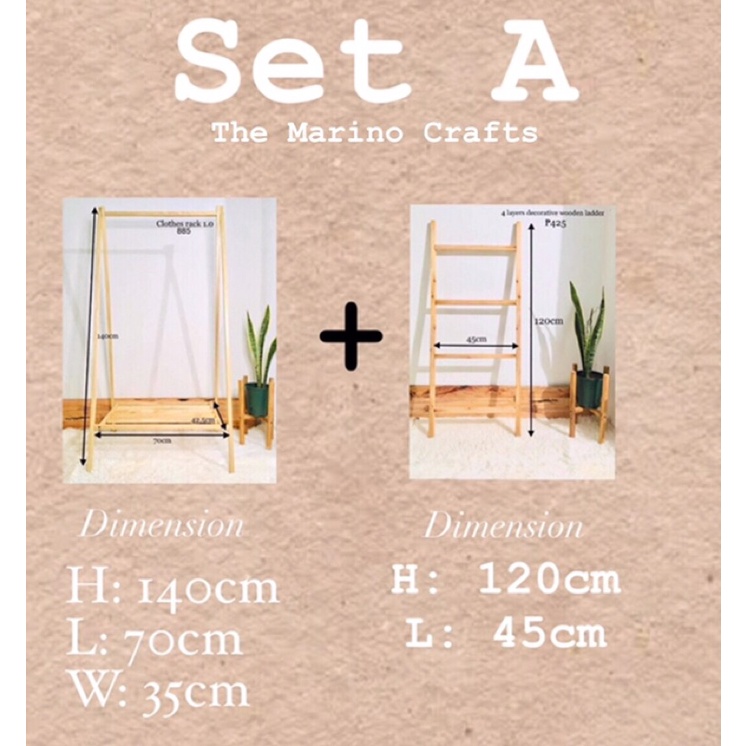 Set A (Clothes rack 1.0 & 4 layer decorative wooden ladder) | Shopee ...