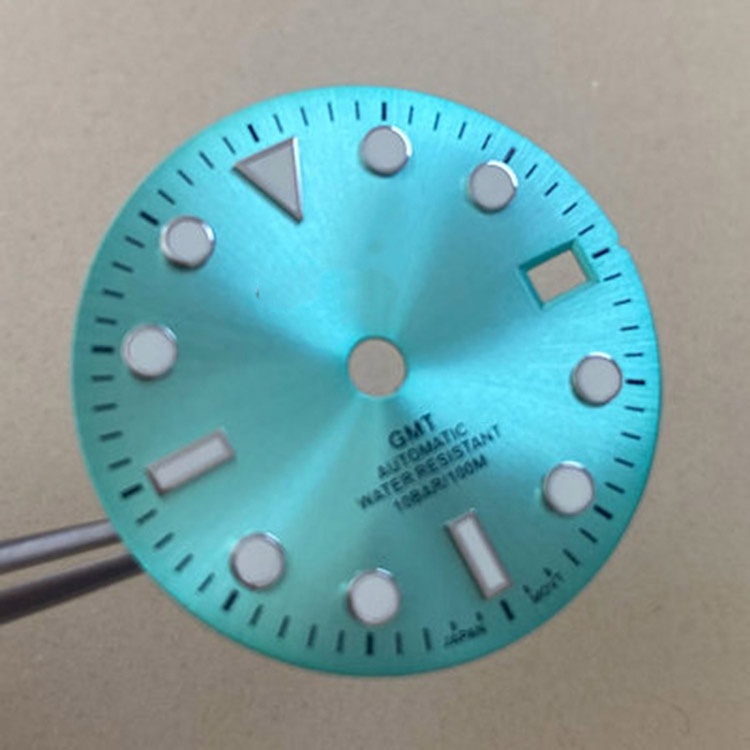 29MM Sunburst Genuine Spike Watch Dial GMT Four Hands Green Luminous ...