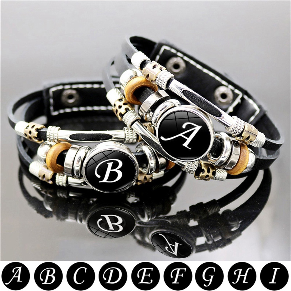 Fashion 26 Letter Leather Bracelets Multilayer A-Z Name Initials ...