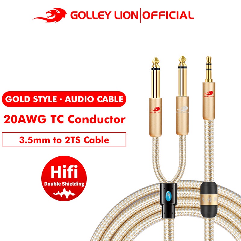 GOLLEY LION Gold-Plated Stereo Gold Sleeve Audio Aux Cable 3.5mm Male ...