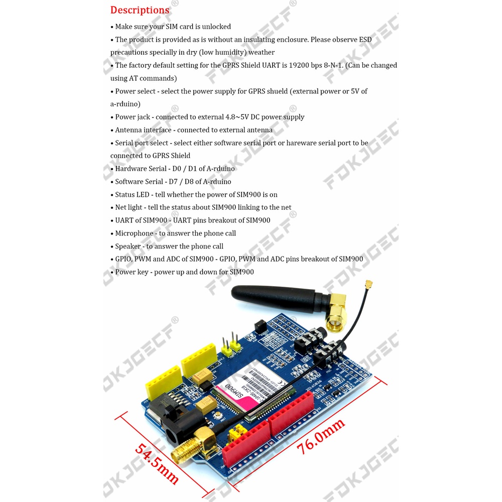 SIM900A / SIM900 V4.0 GPRS/GSM Shield Development Board Quad-Band ...