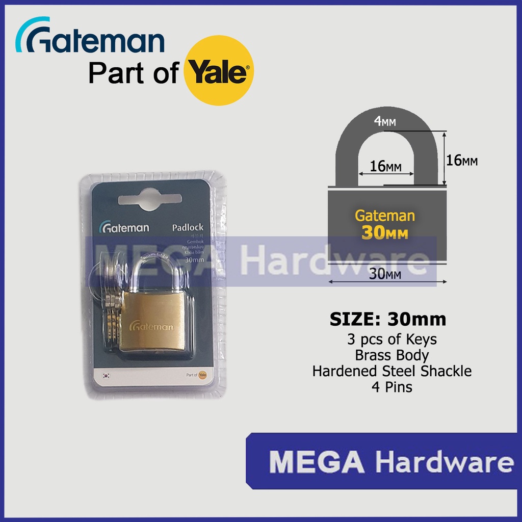 Yale Gateman Brass Padlock 30mm 40mm 50mm 60mm (4-pin, 5-pin or 6 pin ...