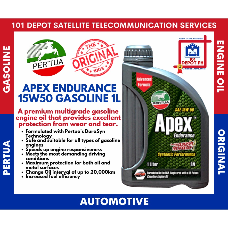 Pertua APEX ENDURANCE 15W50 GASOLINE 1 LITER + FREE ITEM FOR EVERY 3PCS | Shopee Philippines