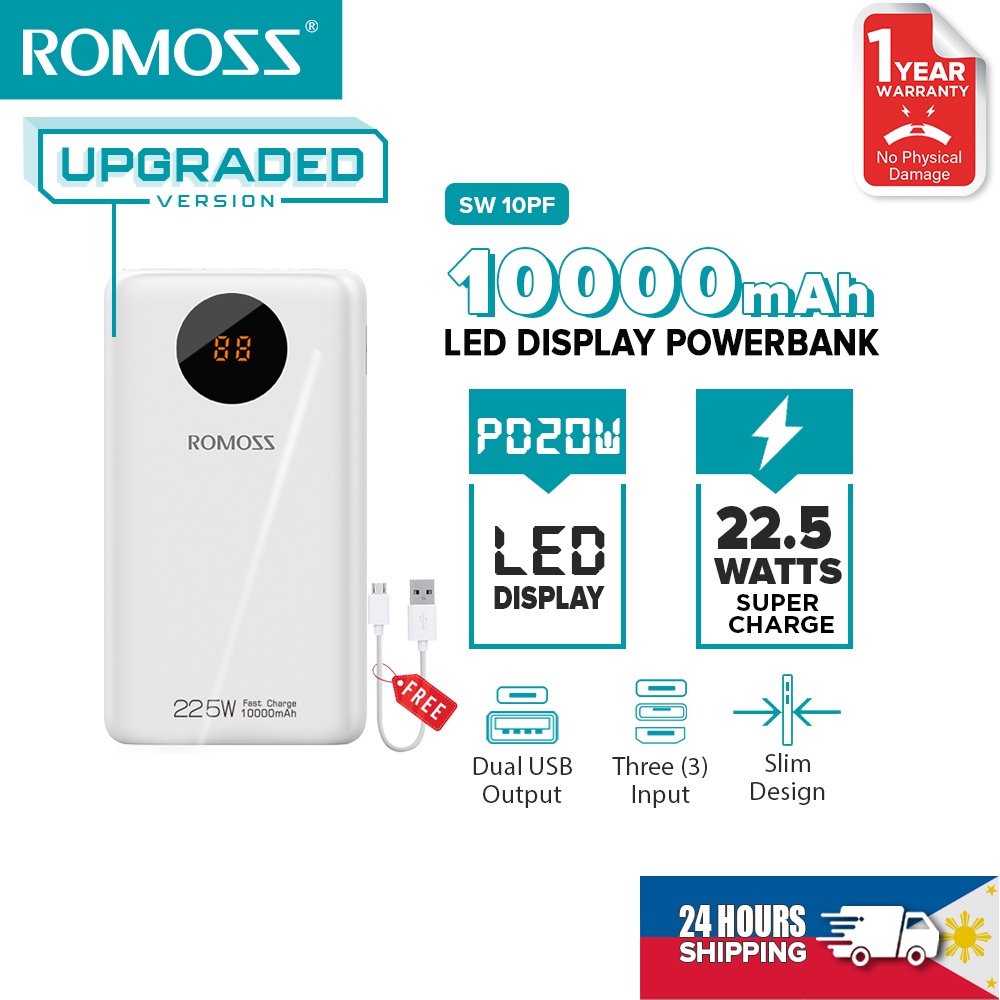 ROMOSS 10000mAh Mini Powerbank Fast Charging Portable Battery Charger ...