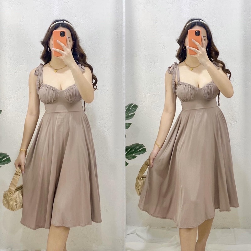 Carmen Bustier Self Tie Midi Dress By Lunarise Shopee Philippines