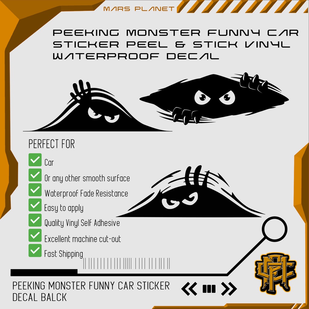 PEEKING MONSTER FUNNY STICKER PEEL AND STICK VINYL WATERPROOF DECAL ...