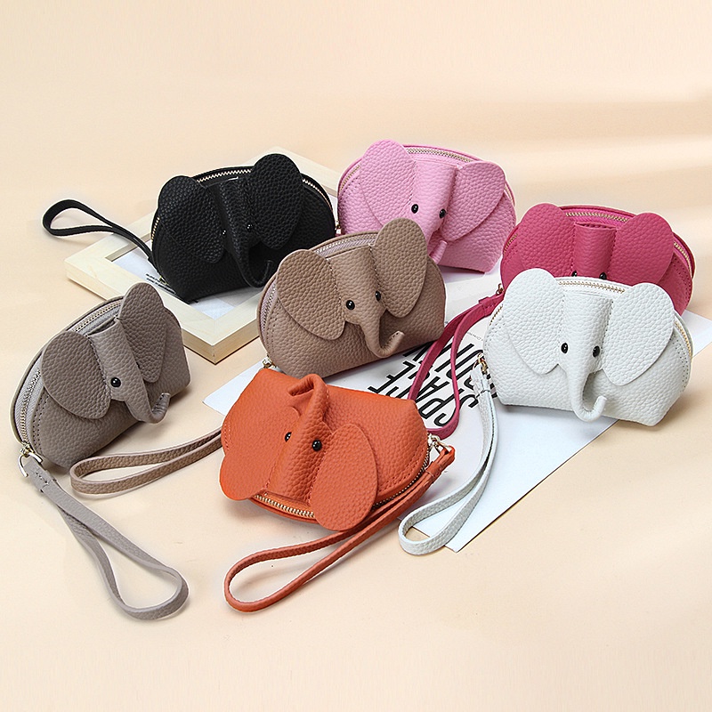 Cute Little Elephant Zipper Small Wallet Female Fresh Genuine Leather ...