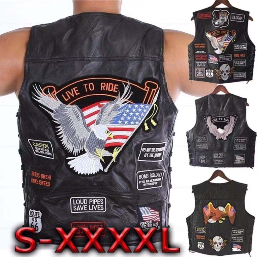 fashion harley motorcycle riding vests leather vest men's skin shoulder ...