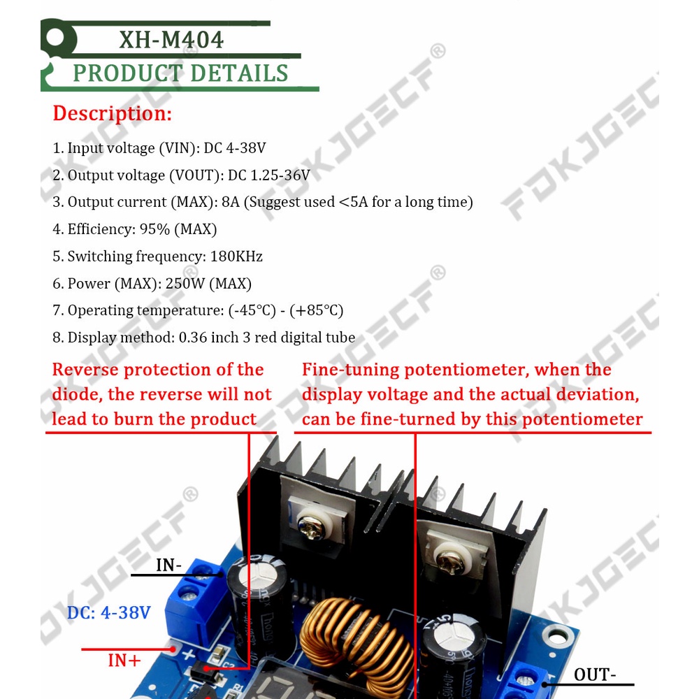 DC 4-40V 8A 200W Voltage Regulator Module Digital PWM Adjustabl DC-DC ...