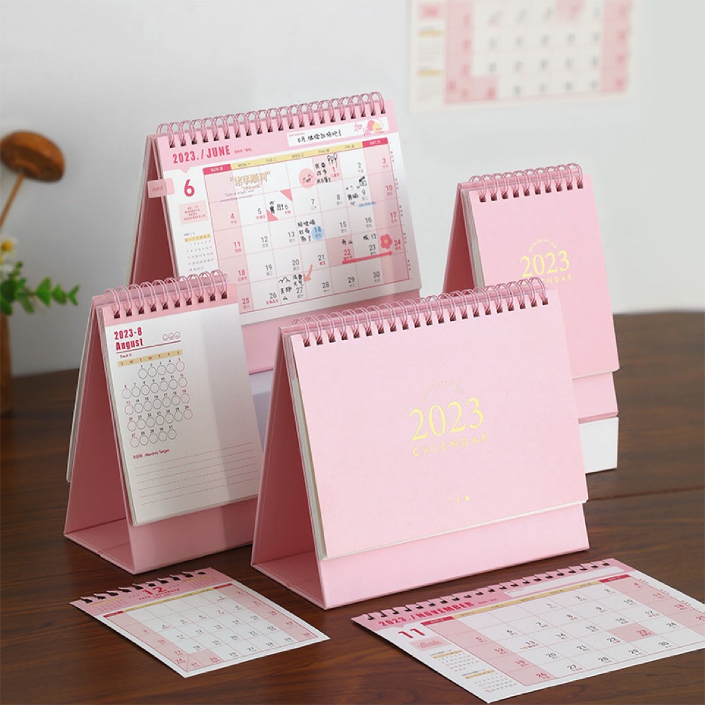 2023 Minimalist Ring Bound Plain Color Desk Calendar wd Sticker Label ...