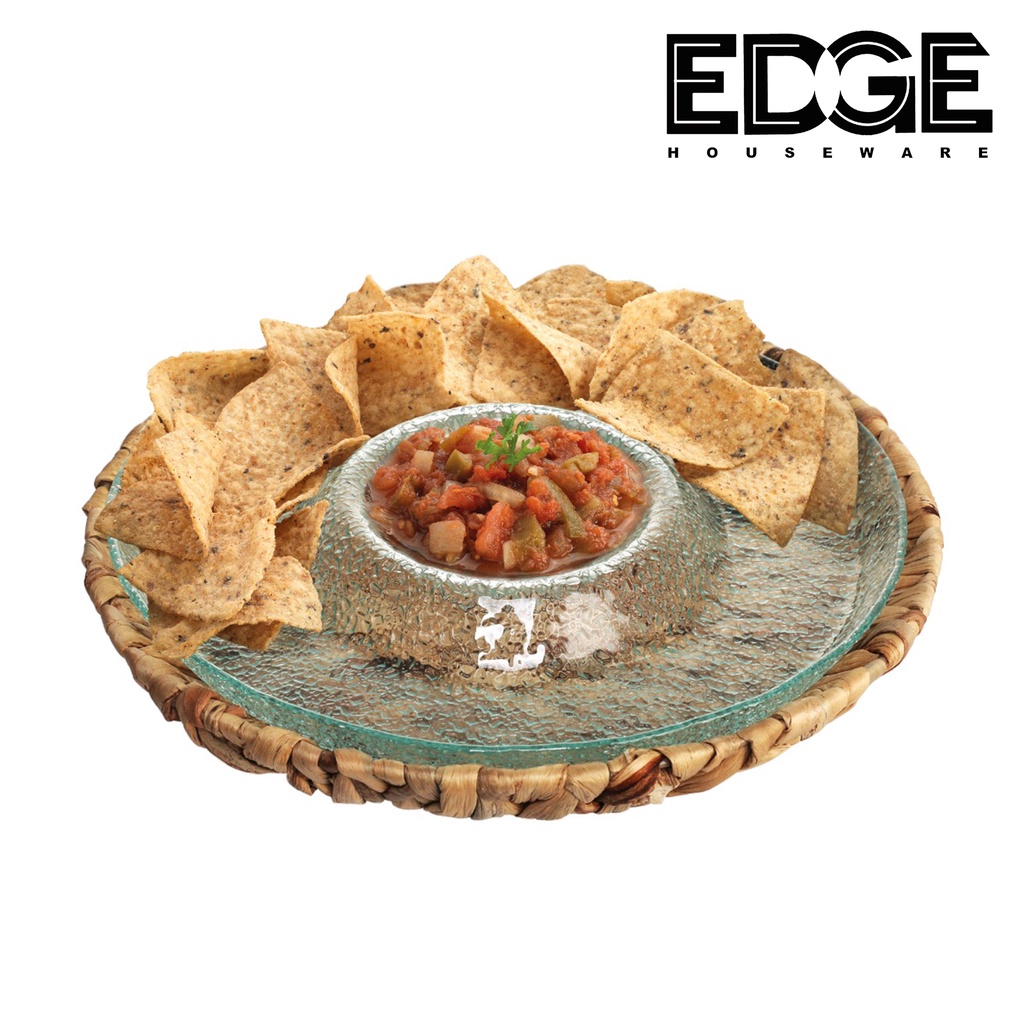 Edge Round Glass Chip and Dip Serving set Divided Serving Trays with ...