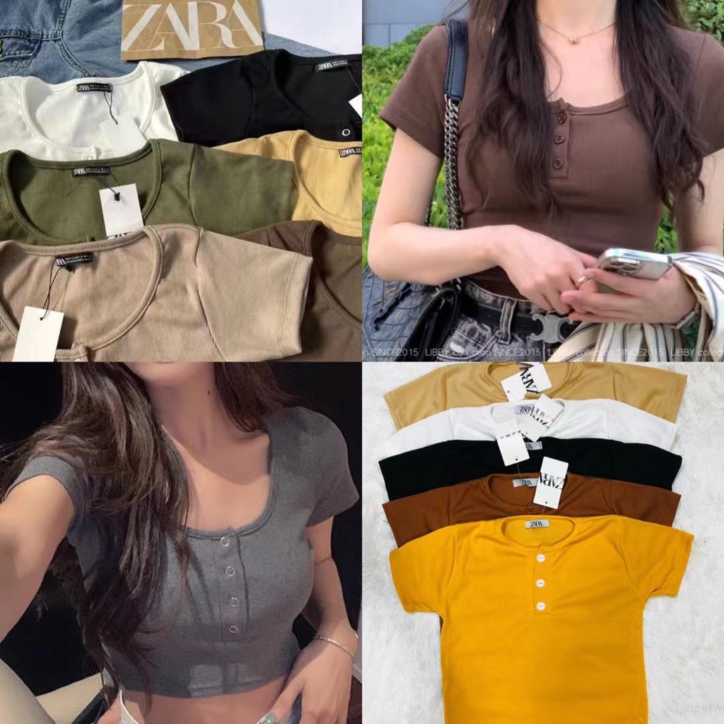 Sanah.H Fahion Snap Button Ribbed Crop Top for Women's Blouse BUTTONS ...