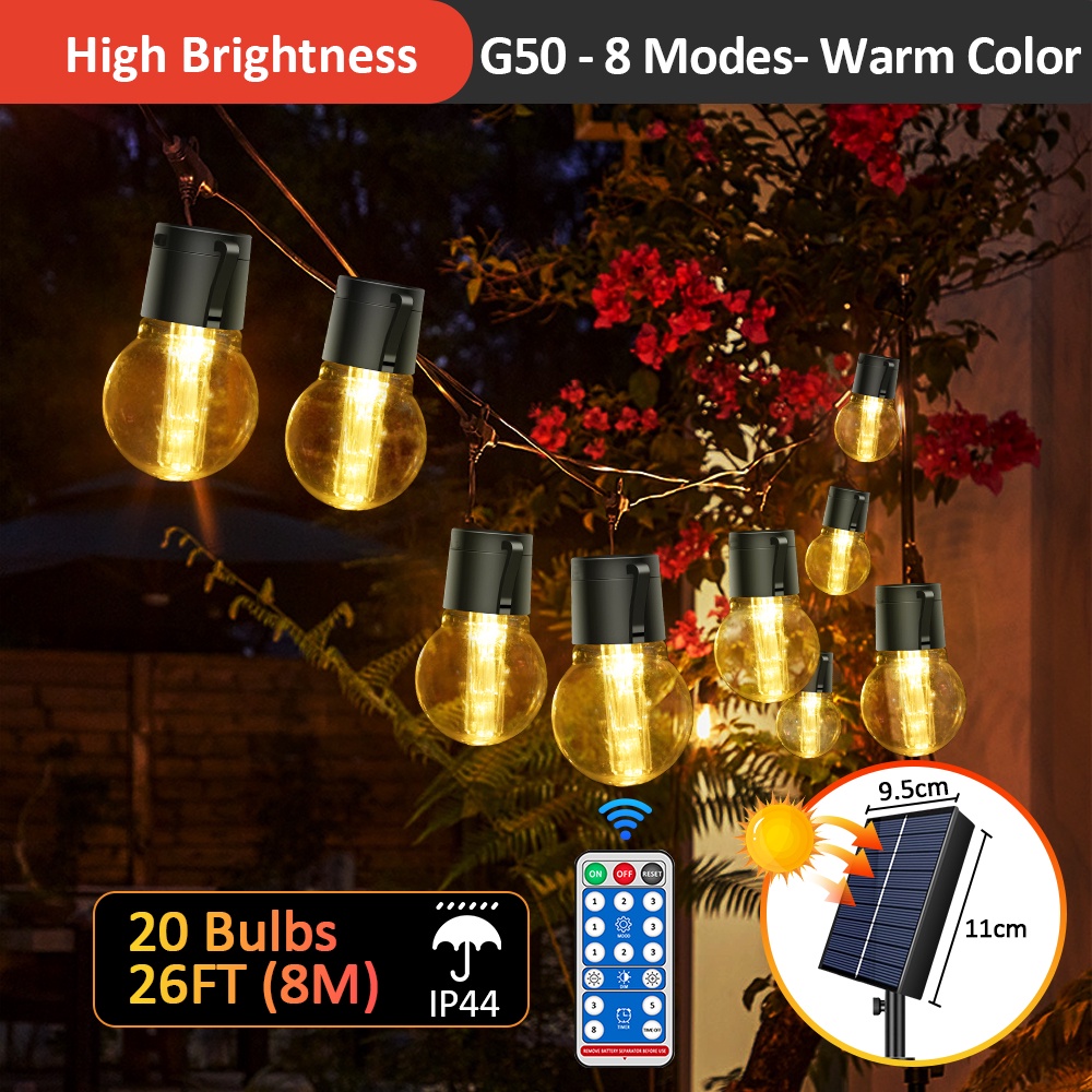 S14/G50 Solar string lights Outdoor Patio Globe Fairy String Lights ...