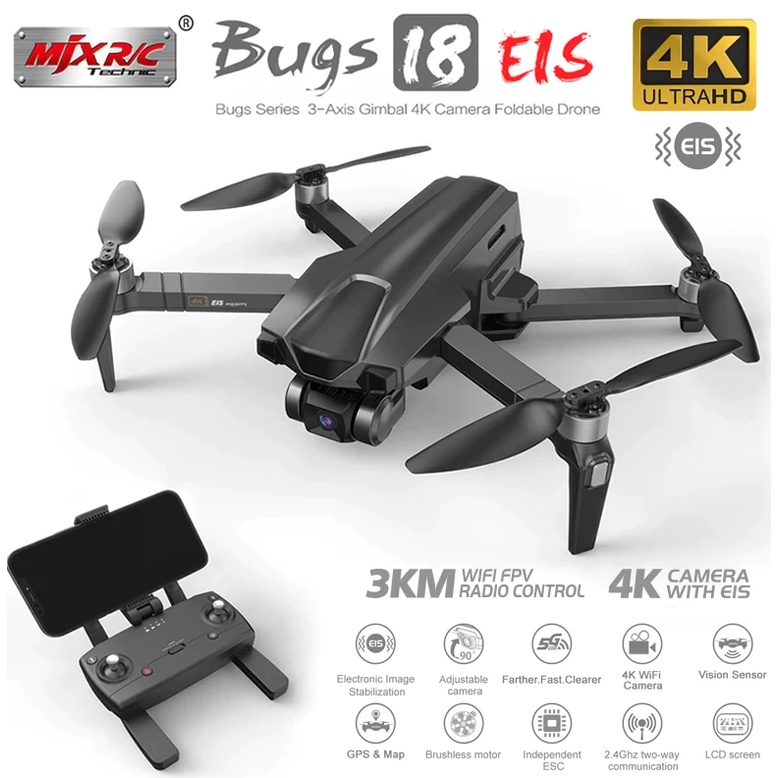 MJX Bugs B18 Pro GPS Drone 3KM 4K Professional HD Dual EIS Camera 3-Axis Gimbal 5G WIFI ...