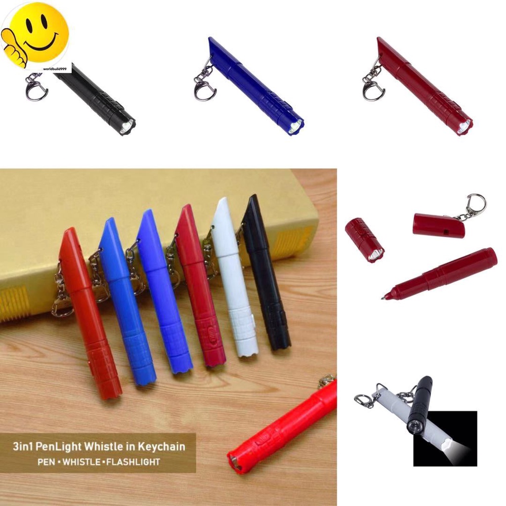 D002 3 in 1 Ballpen Whistle with Flashlight keychain palawit ballpen ...