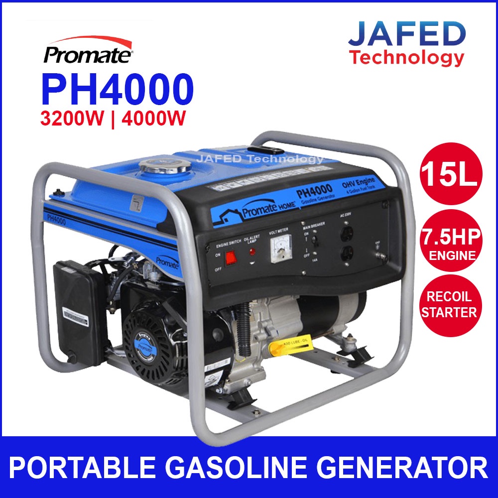 Promate PH4000 Portable Gasoline Generator 3200W | 4000W | 7.5HP Engine ...
