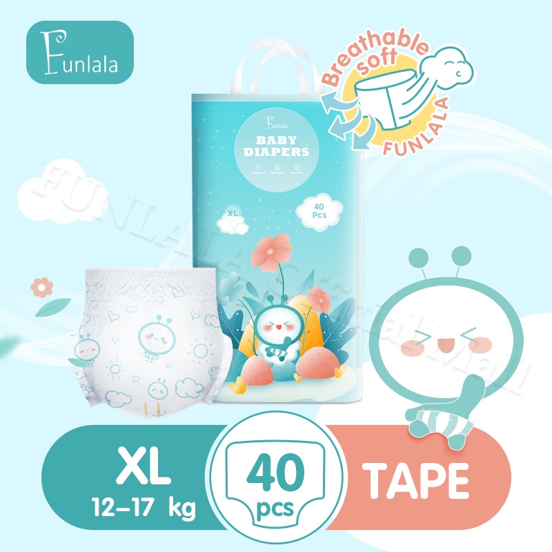FUNLALA Baby Dry Taped Diaper Extra Large 40 x 1 Pack (40 diapers ...