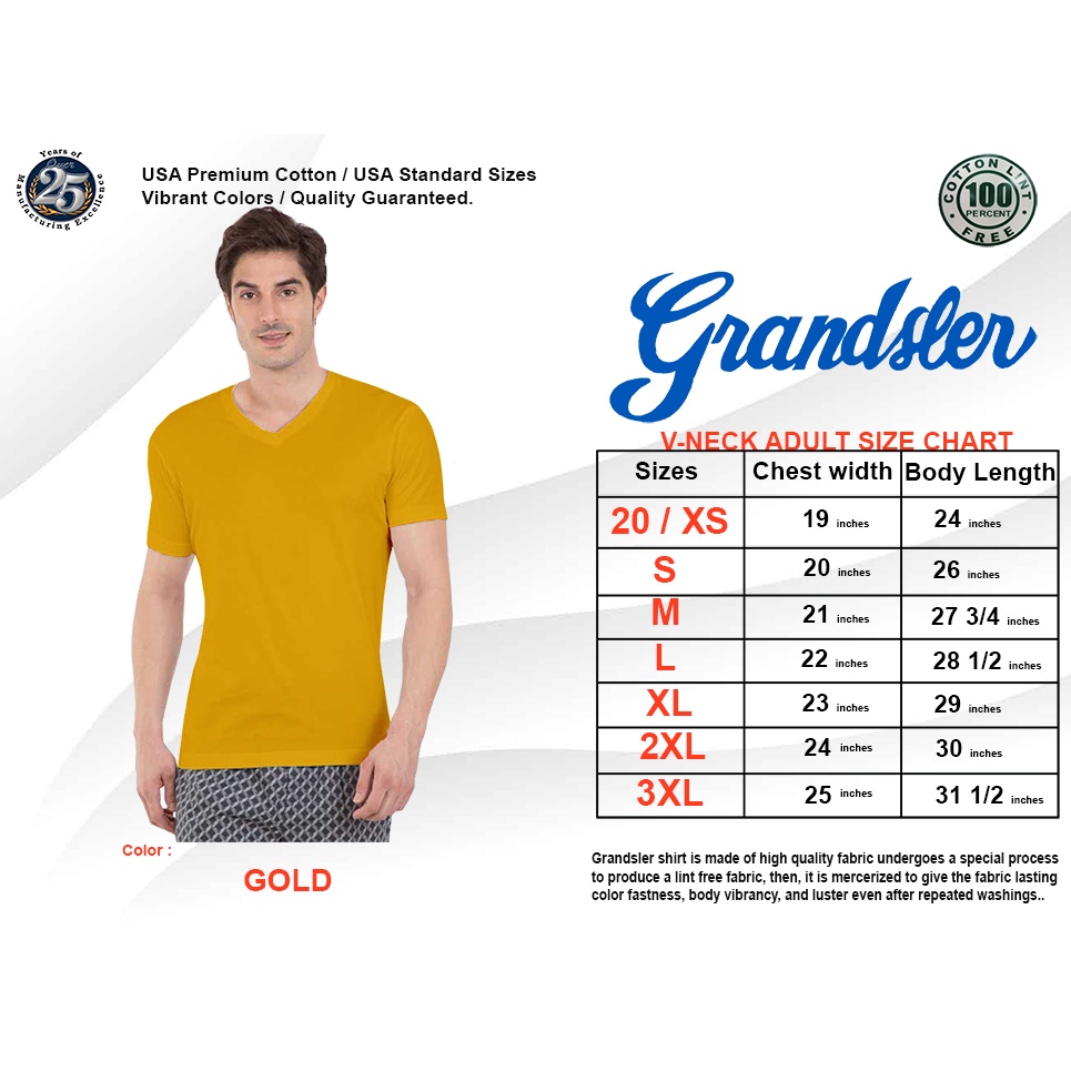Grandsler Adult V-Neck T-Shirt Plain (Gold) | Shopee Philippines