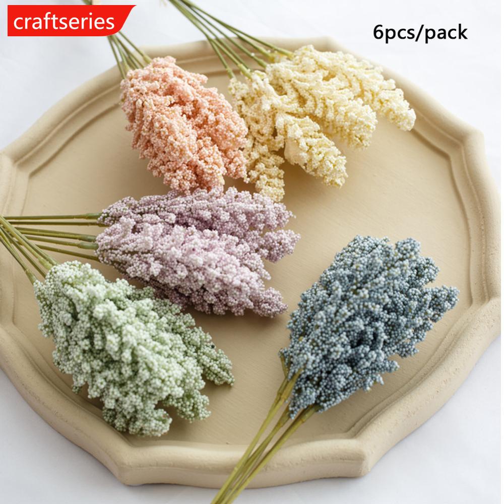CR 6pcs/lot Artificial Flowers Mini Foam Wheat Grain Home Decoration Wedding Fake Flower ...