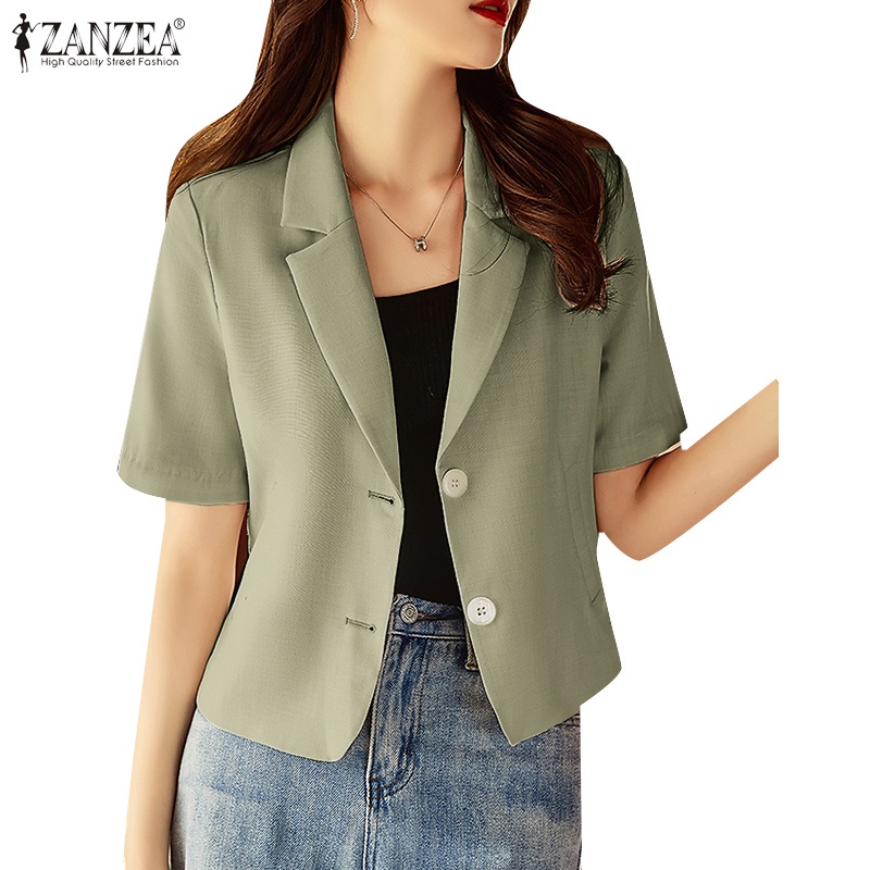 ZANZEA Women Short Sleeve Button Down Crop Jackets Business Office ...