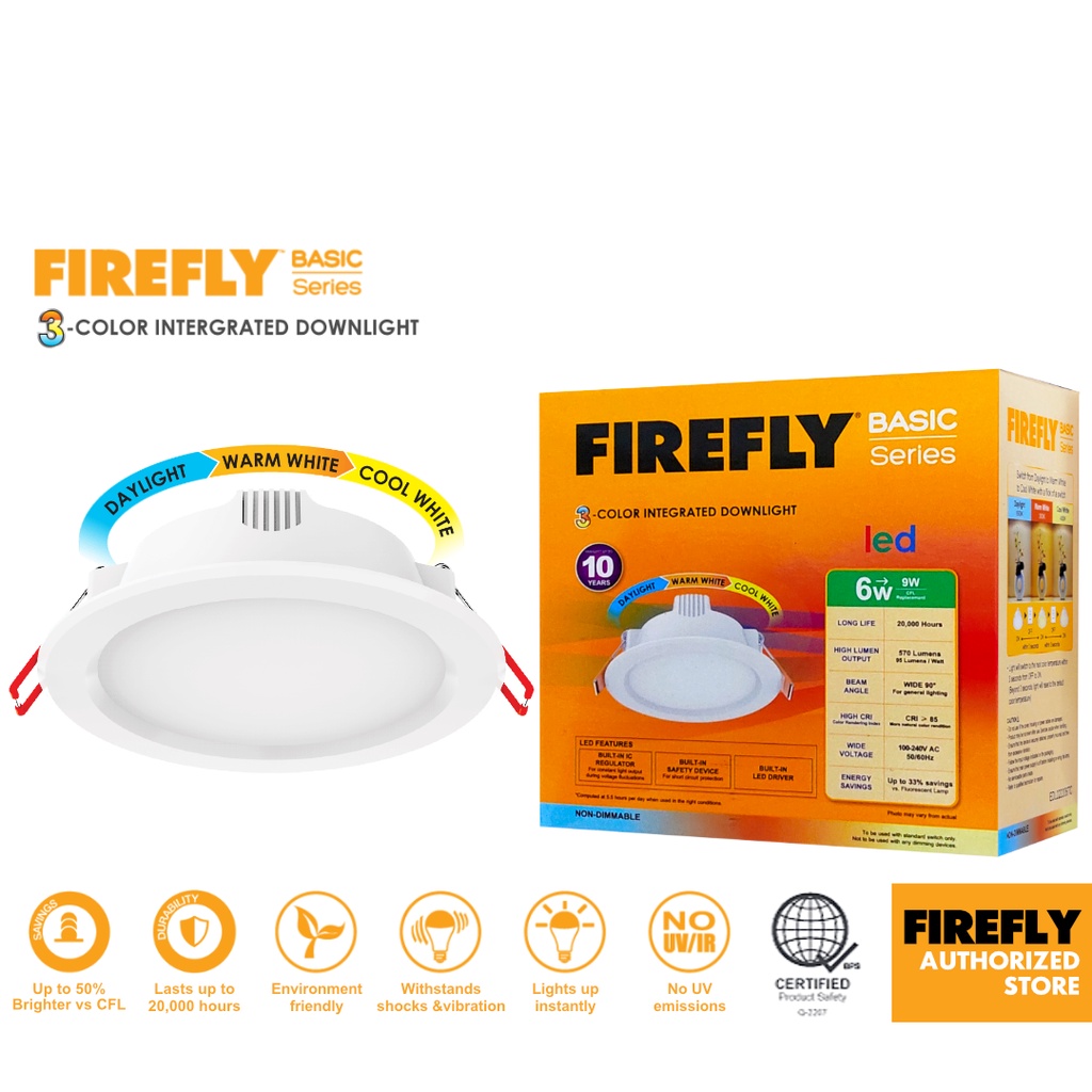 Firefly Basic Series Tri-Color Integrated LED Downlight | Shopee ...