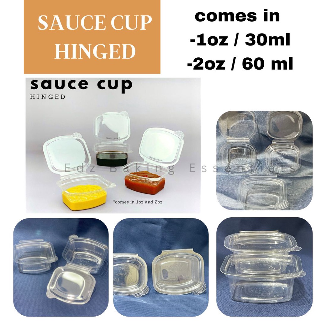 Sauce Cup Hinged Lids Clear Plastic Disposable Rectangle Container Dip ...