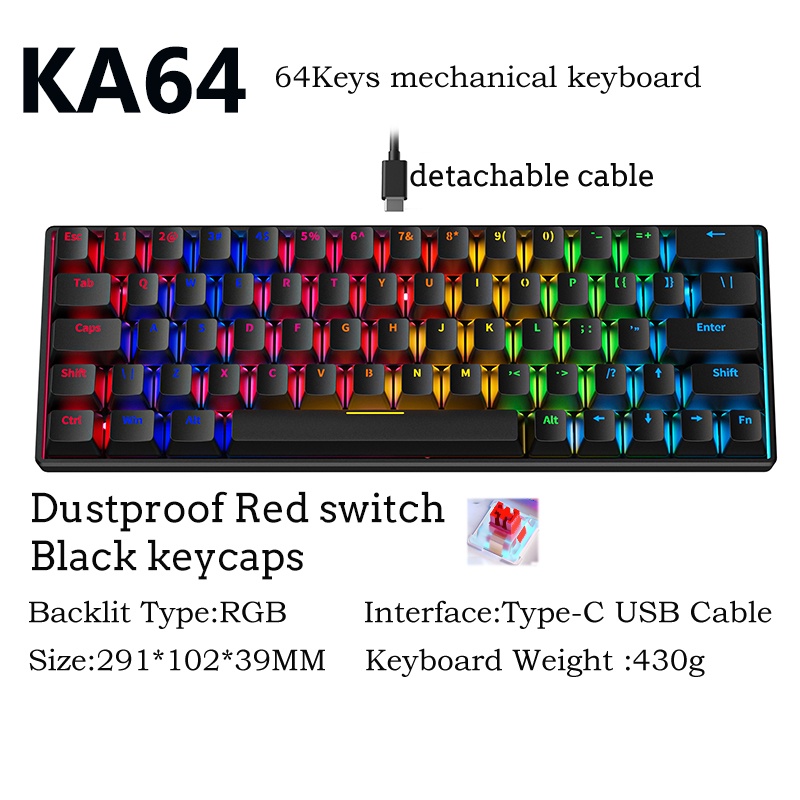 ZIFRIEND KA6406 Mechanical Keyboard 63Keys RGB Backlit Pink Swappable ...