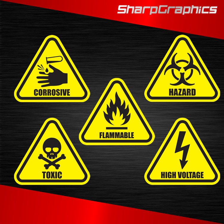 HAZMAT Safety Flammable Toxic Hazard High Voltage Corrosive Warning ...