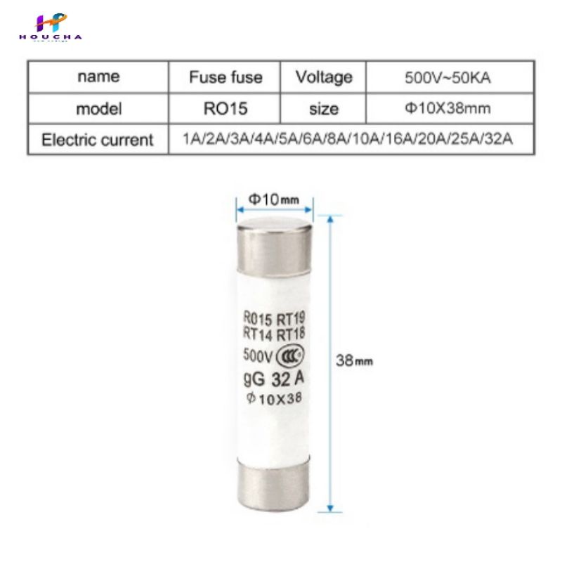 RO15 10x38 and RO16 14x51 Fast Blow CeramicFuse 500V 1A 2A 3A 4A 5A 6A ...