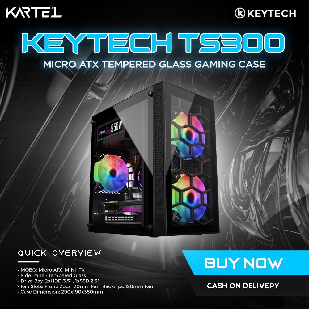 Keytech TS300 Micro ATX Tempered Glass Gaming Case | Shopee Philippines