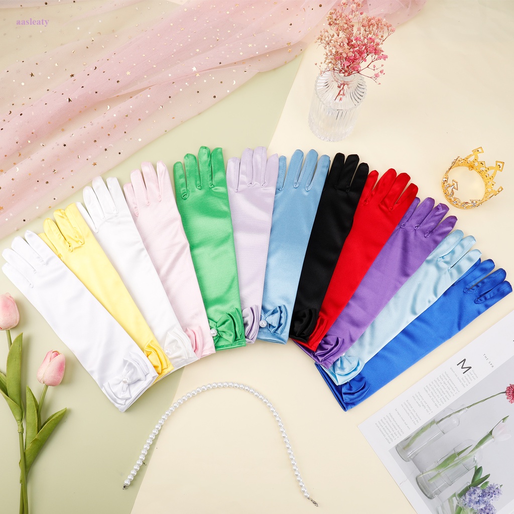 Girls Princess Long Gloves, Gorgeous Silky Satin Dress Up Costume ...
