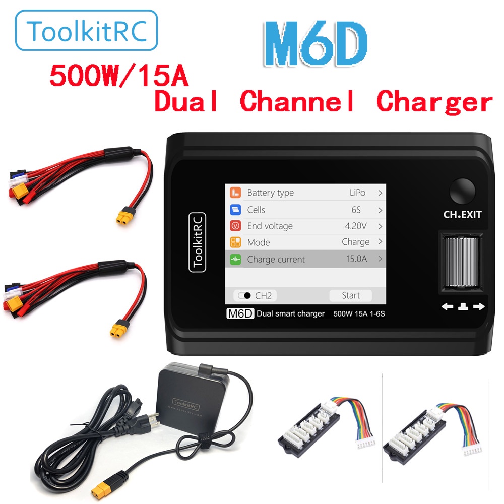 100% Original ToolkitRC M6D 500W 15A DC Dual Channel MINI Smart Charger ...
