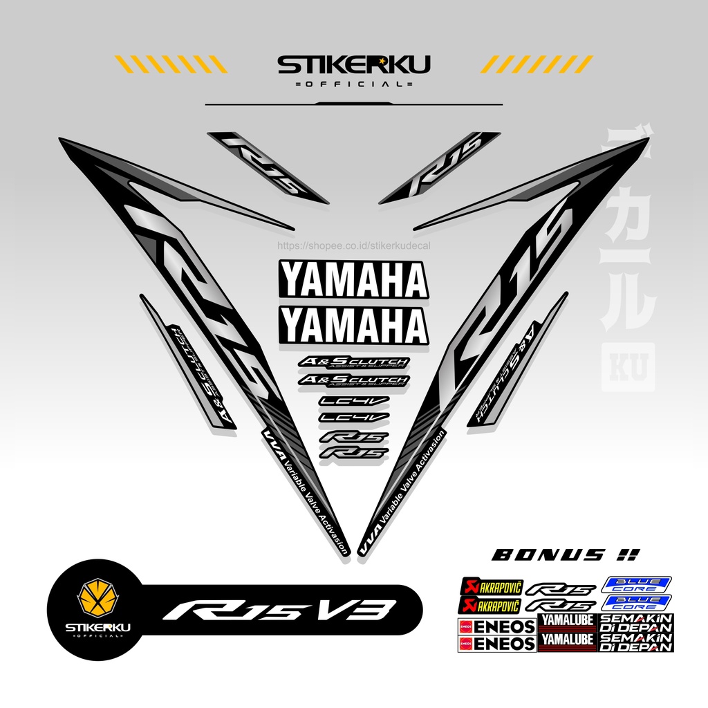 STRIPING YAMAHA R15V3 / EDITION 2 / BASE BLACK / STICKER / STOCK DECALS ...