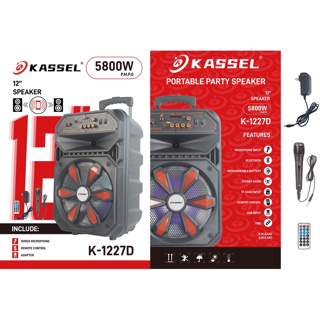 FREE USB KASSEL 12Inches TWS Portable Bluetooth Speaker Karaoke LED ...