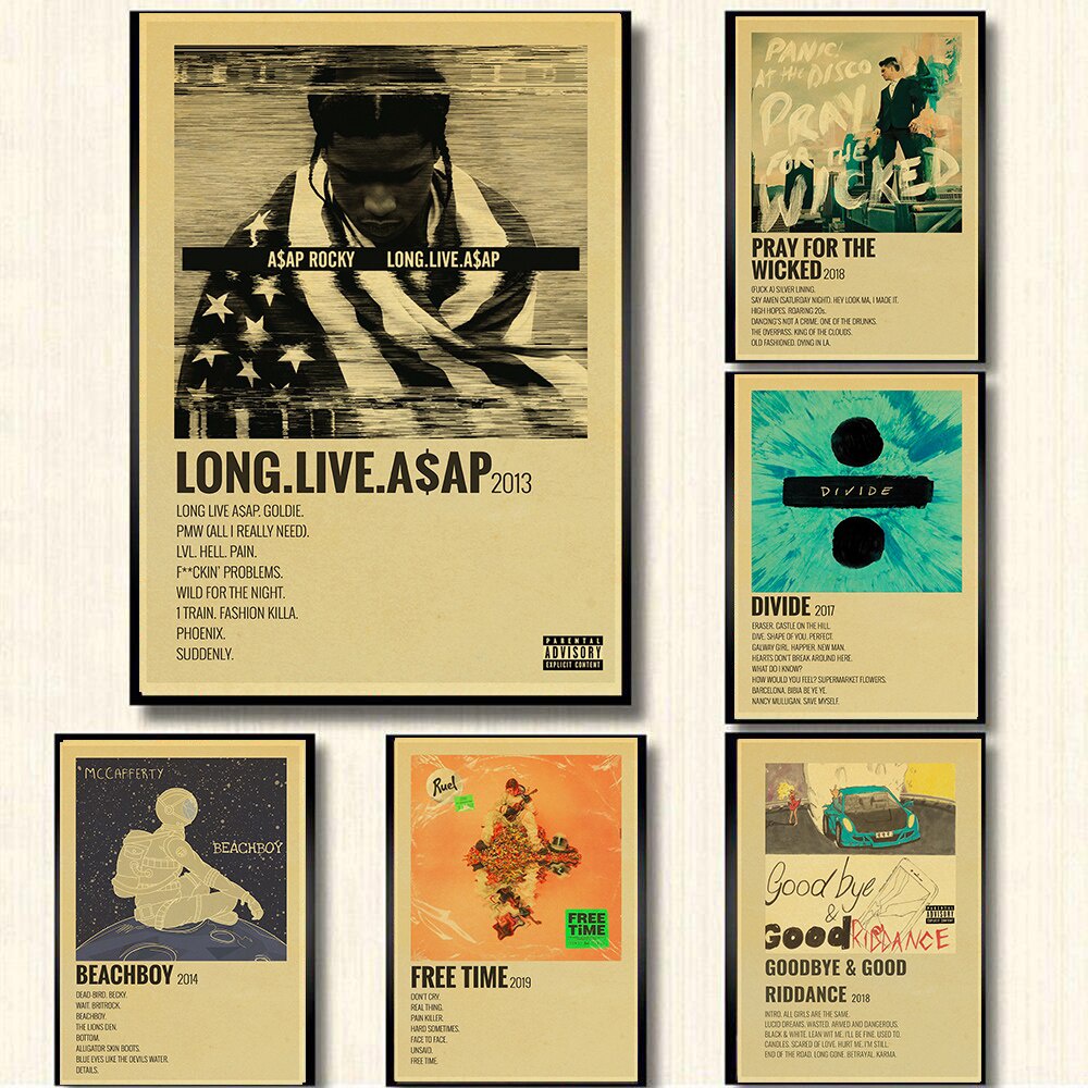 Rock Singer Rapper Musician Album Poster Retro Kraft Paper DIY Art Wall ...